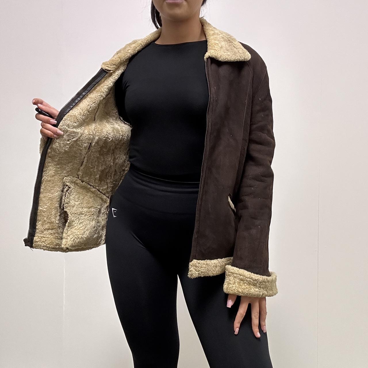 100% REAL Genuine Sheepskin Shearling Suede Coat... - Depop