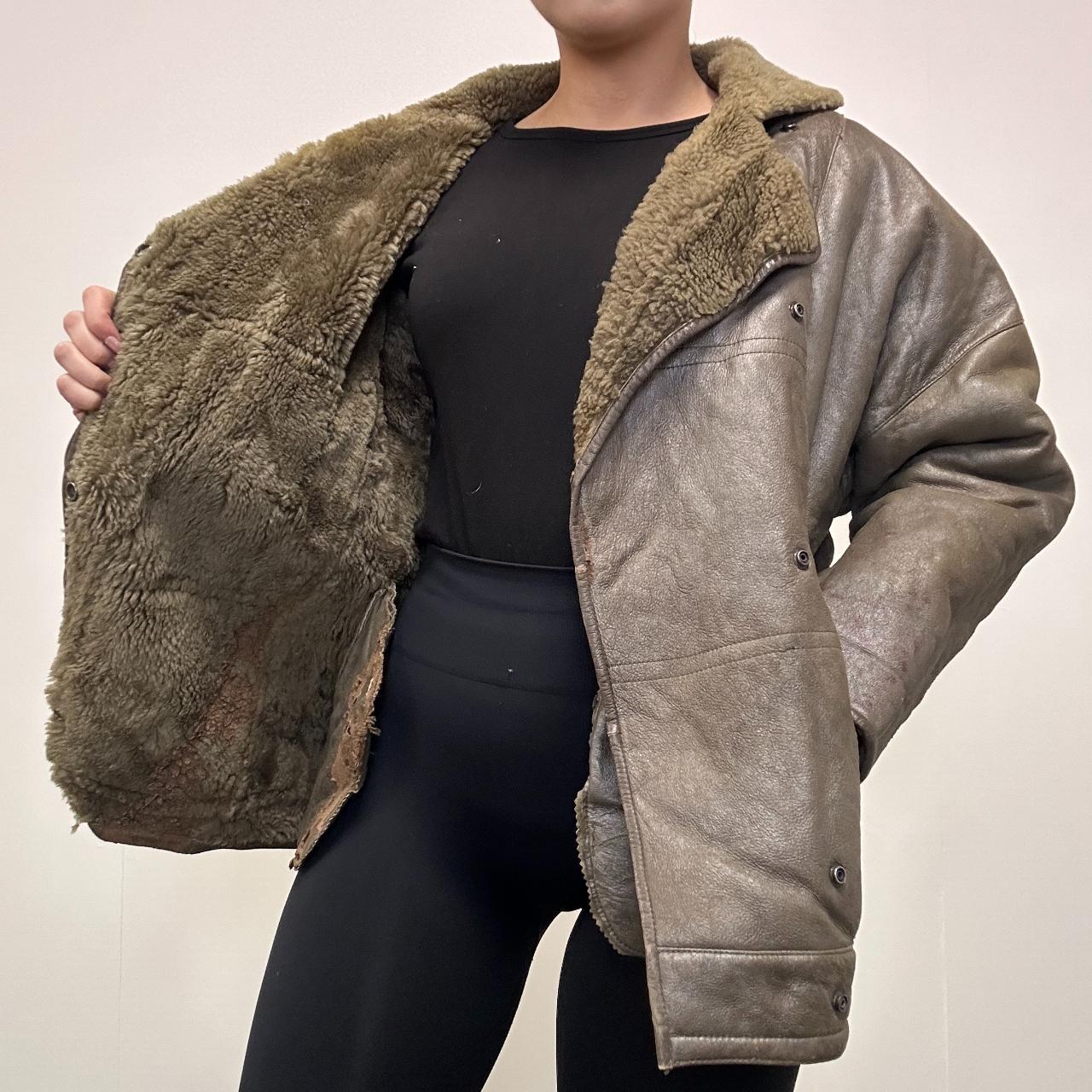 100% REAL Genuine Sheepskin Shearling Suede Coat... - Depop