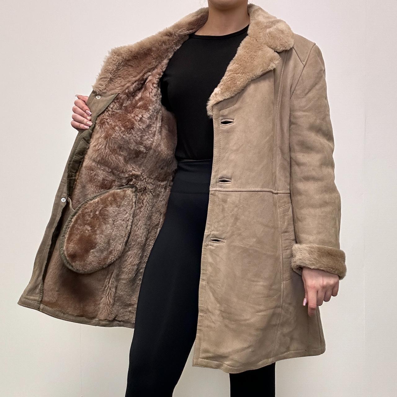 100% REAL Genuine Sheepskin Shearling Suede Coat... - Depop