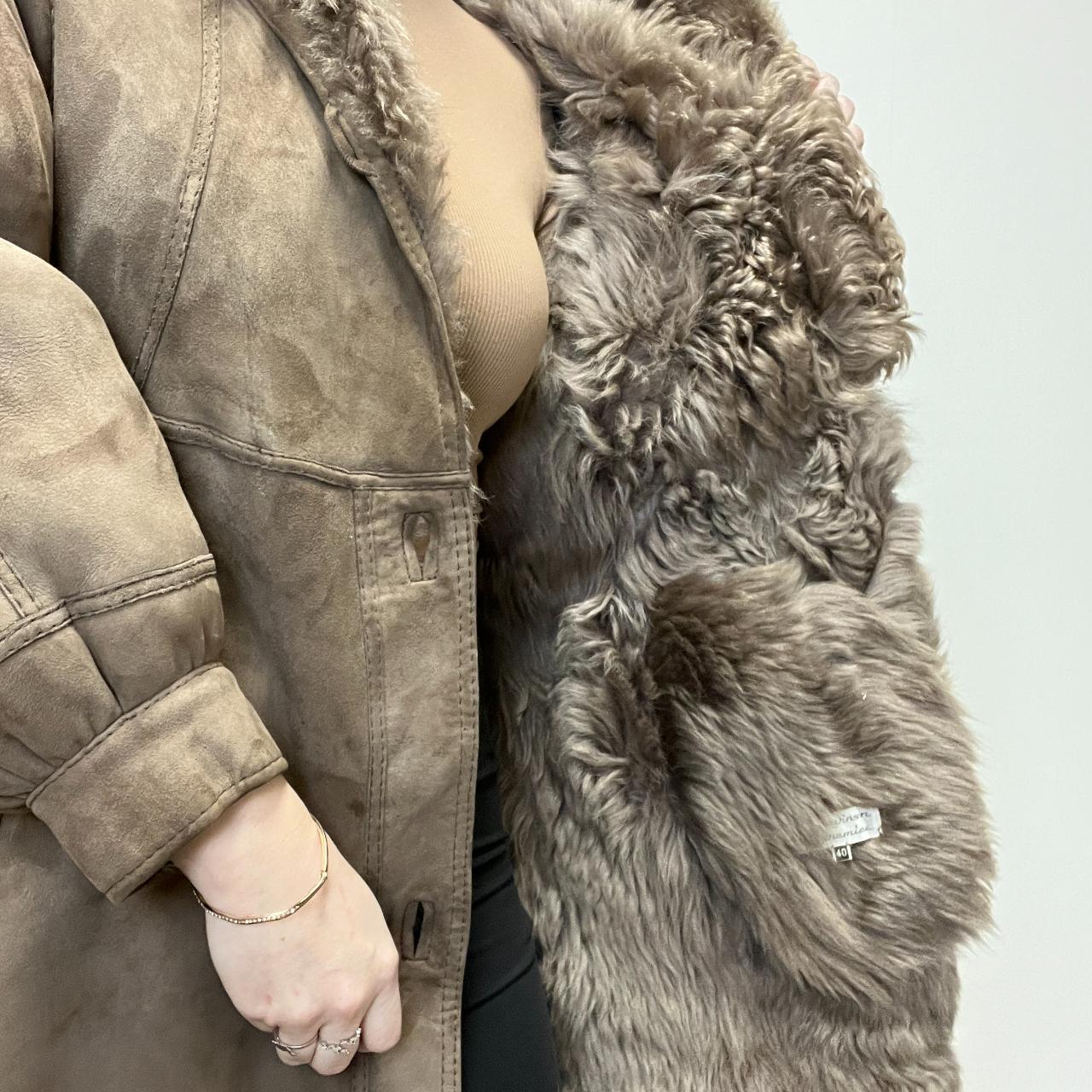 100% REAL Genuine Sheepskin Shearling Suede Coat... - Depop