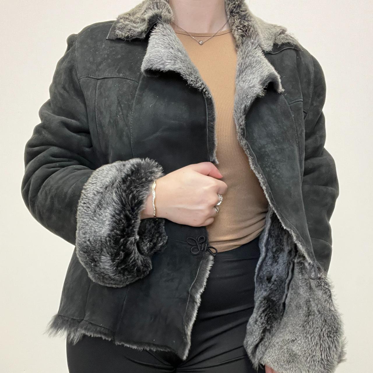 100% REAL Genuine Sheepskin Shearling Suede Coat... - Depop