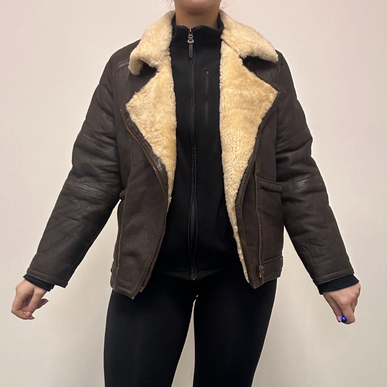 100% REAL Genuine Sheepskin Shearling Suede Coat... - Depop