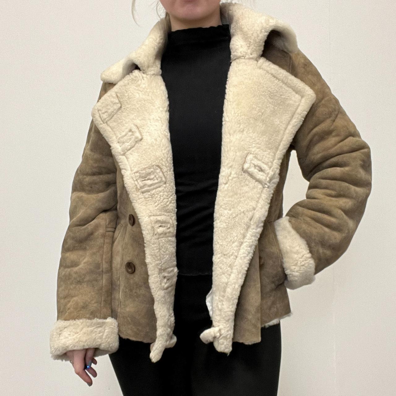 100% REAL Genuine Sheepskin Shearling Suede Coat... | Depop