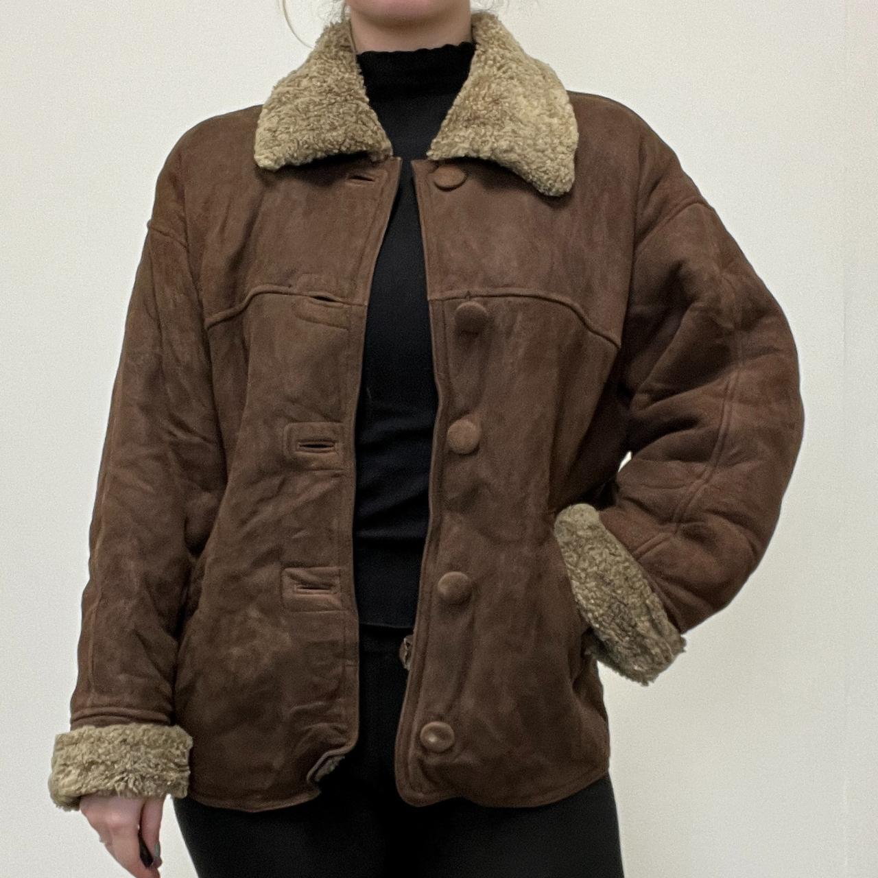 100% REAL Genuine Sheepskin Shearling Suede Coat... - Depop