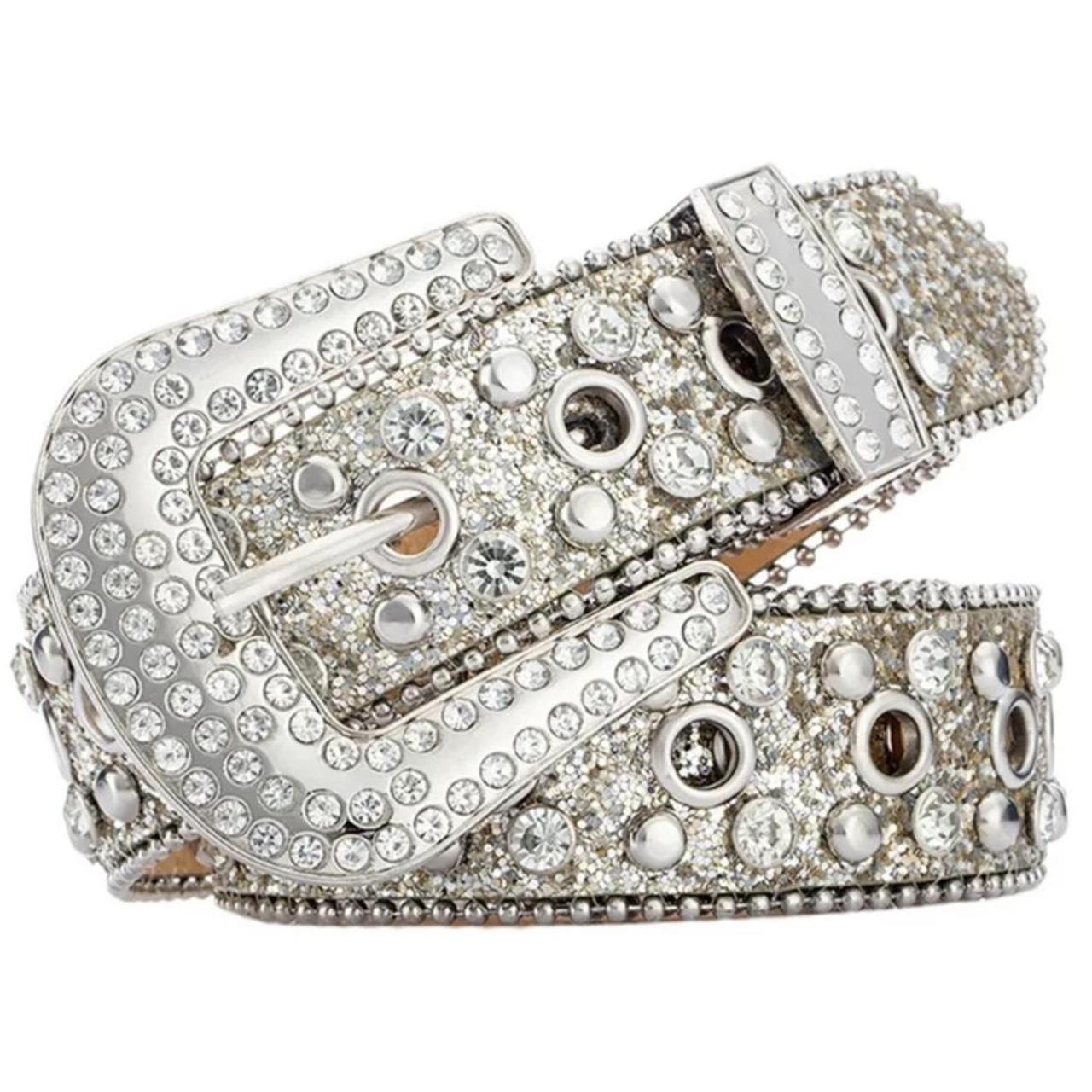 New Rhinestone Jeweled Y2K Belts Women PU-leather... - Depop