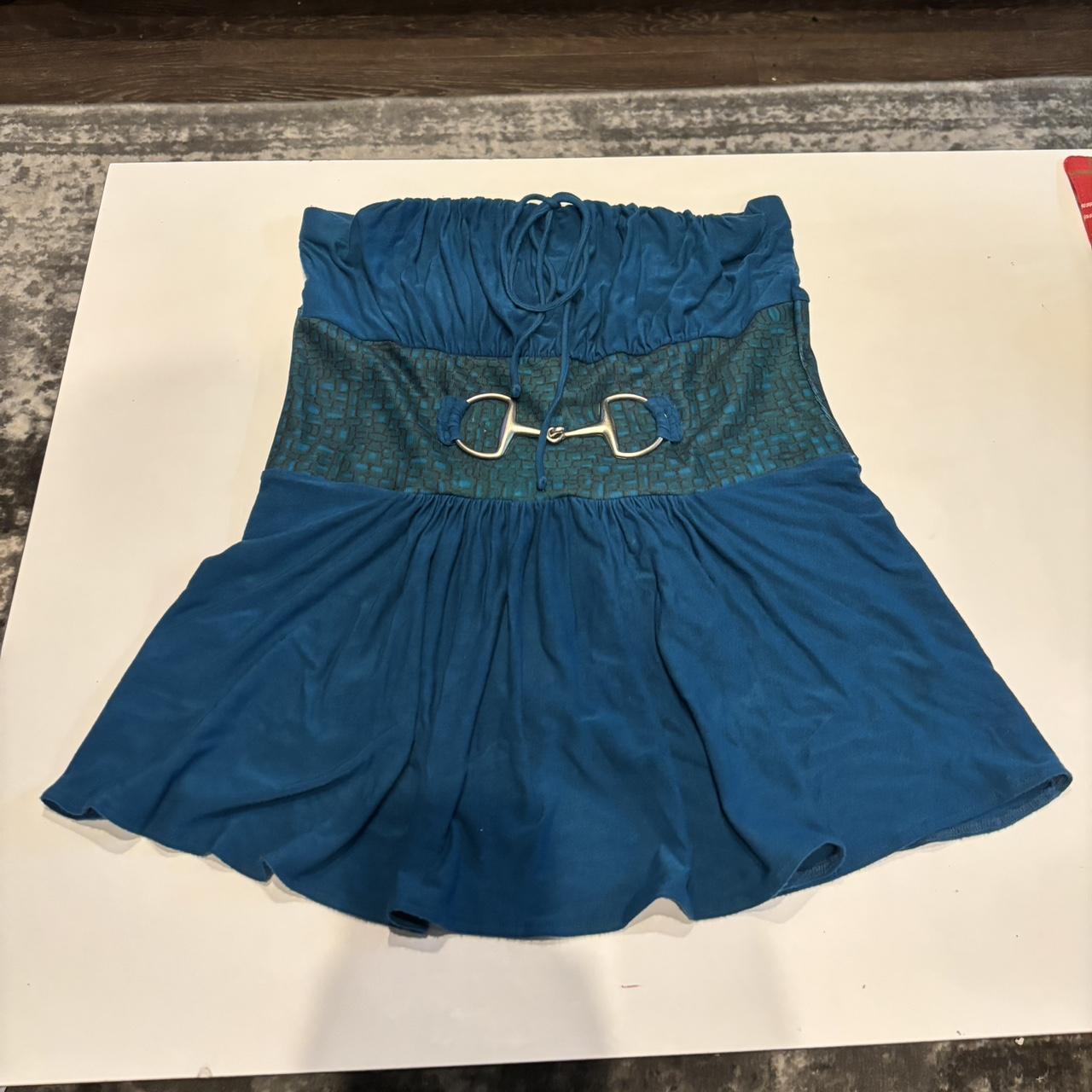 Blue strapless top with metal buckle... | Depop