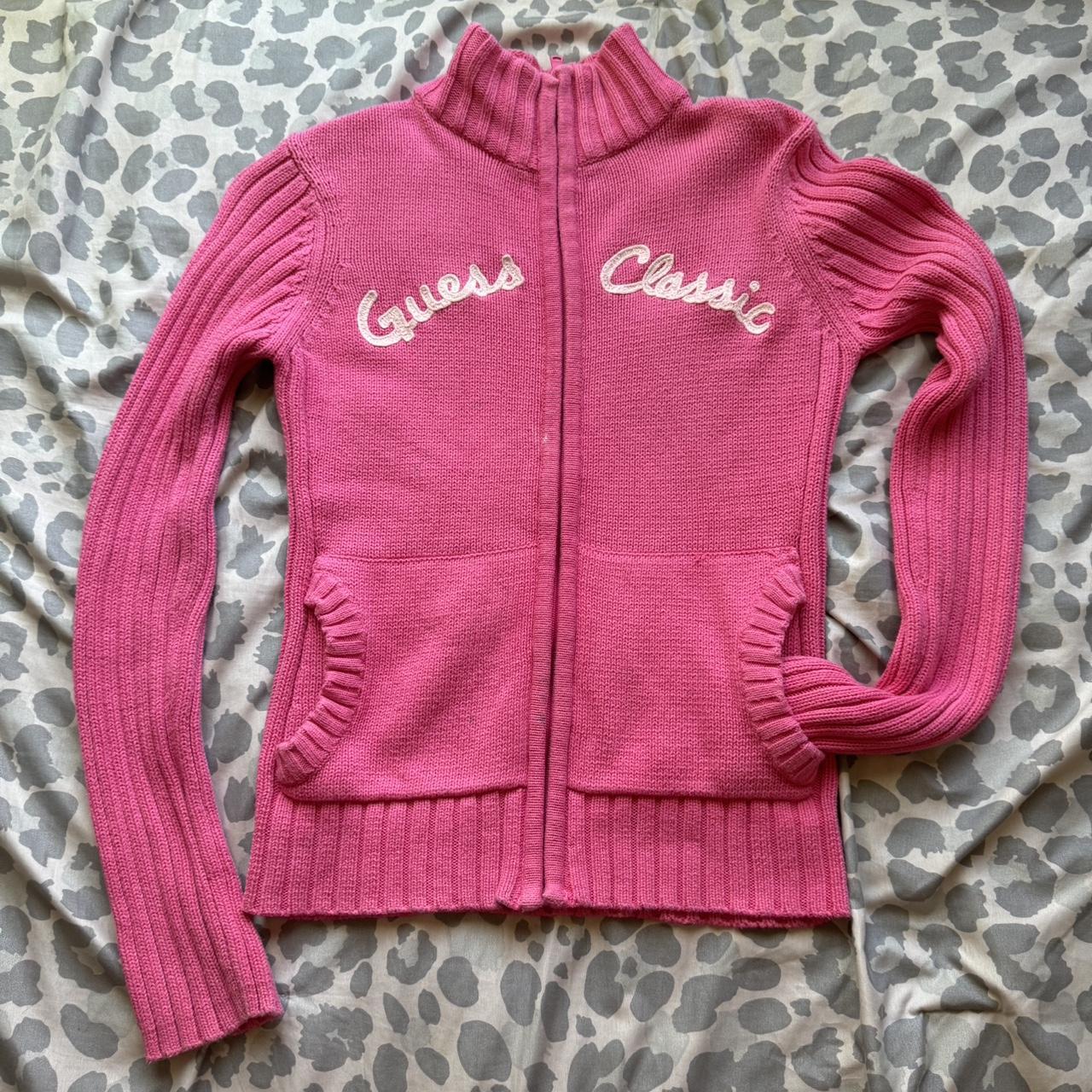 super cute pink guess jeans sweater! has a very... - Depop