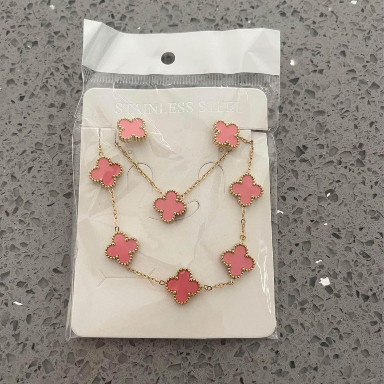 Pink van cleef bracelet / necklace / earrings set... - Depop