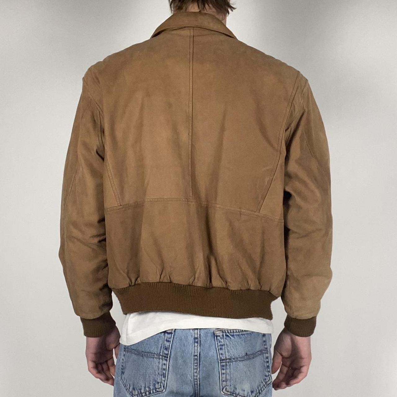 Vintage brown/ tan leather bomber jacket • size... - Depop