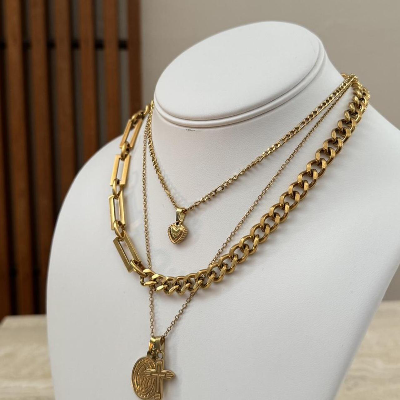 Mini heart gold chain necklace • 16” - 18” long •... - Depop