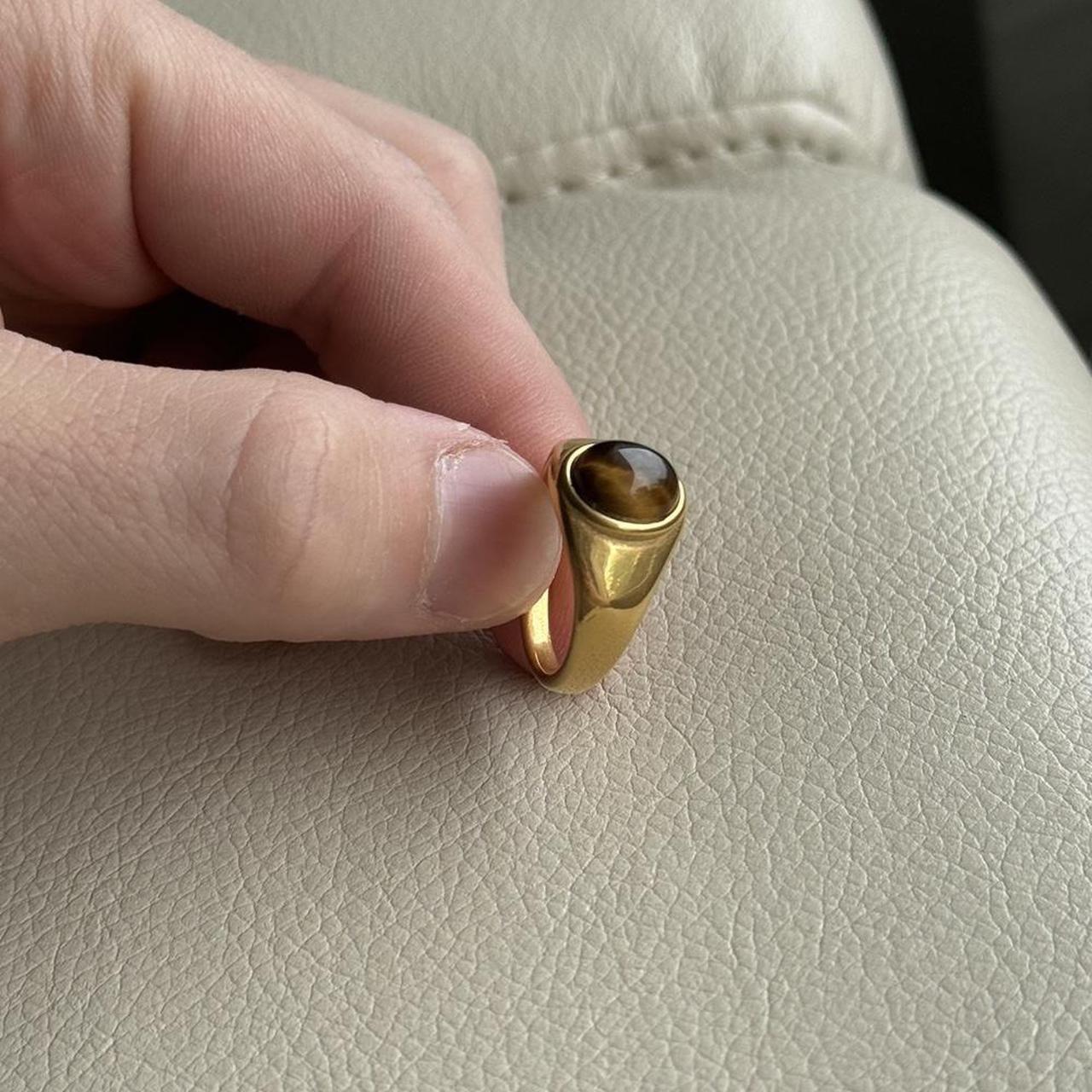 Vintage Elvis Presley style gold tiger eye stone... | Depop