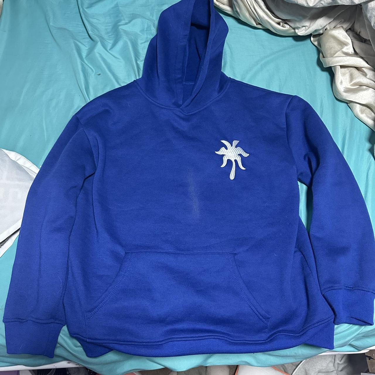 💙royal blue pink palm puff hoodie 💙so freaking... | Depop