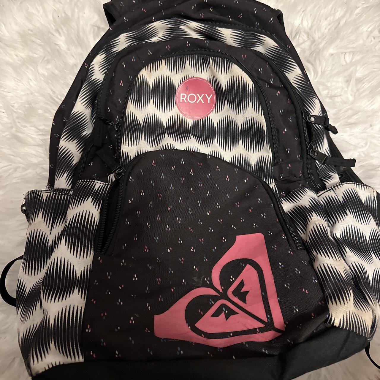 vintage Black and white Roxy backpack with pink... | Depop