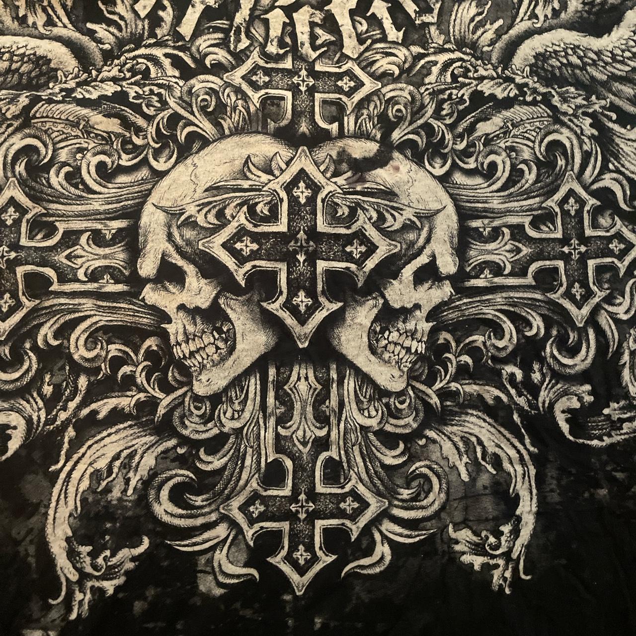 Black and white skull affliction shirt Fabric is... - Depop