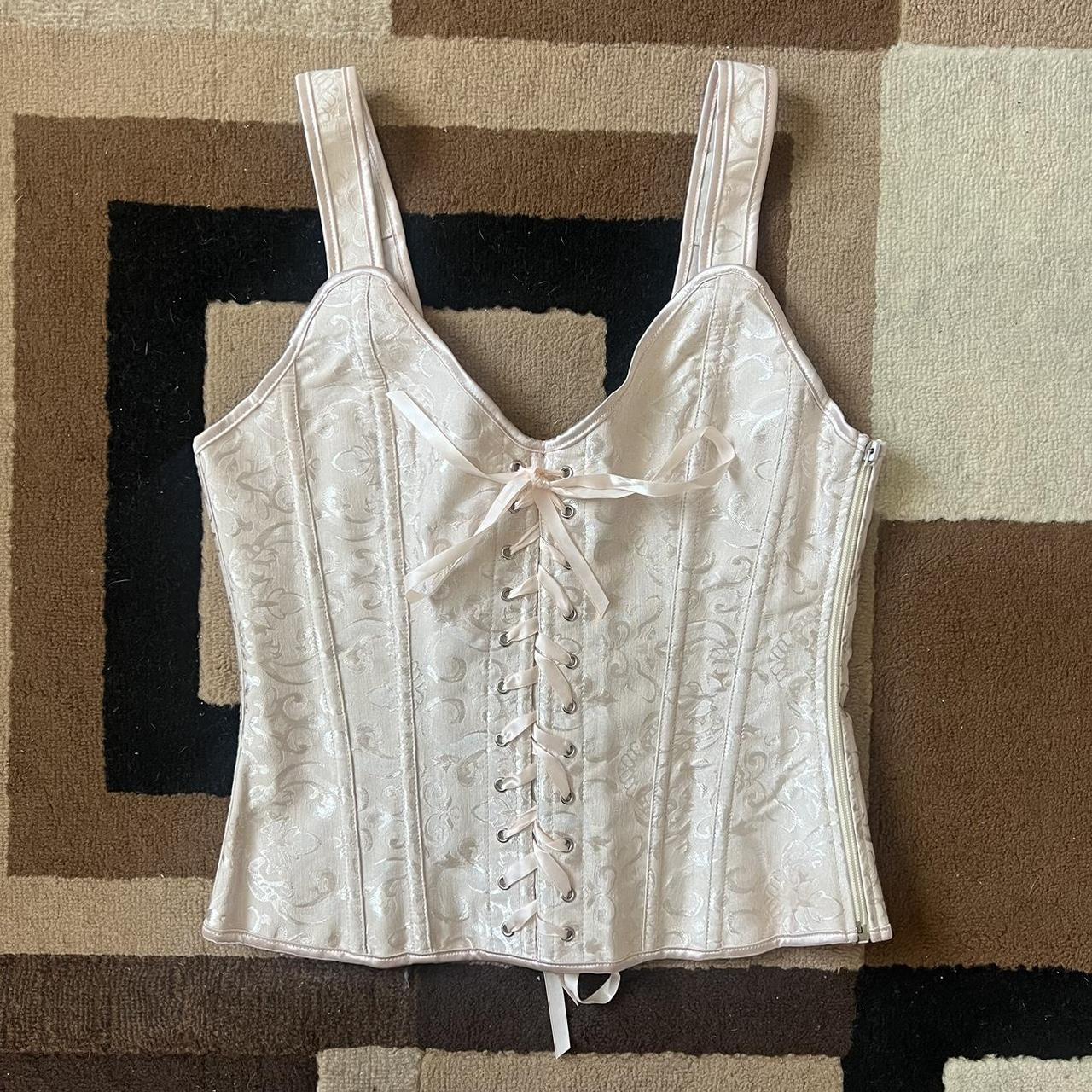 ivory corset with brocade detailing. internal boning... - Depop