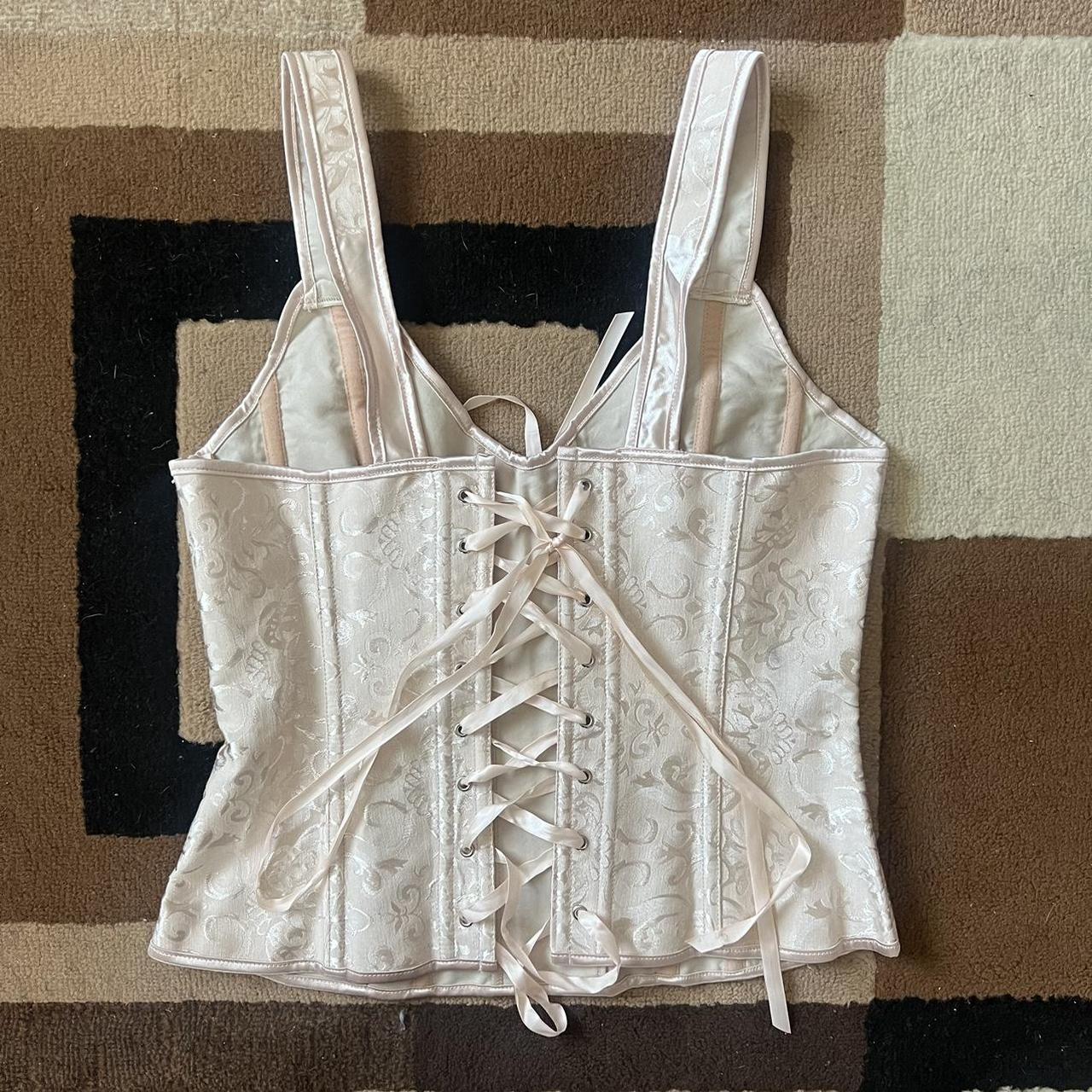ivory corset with brocade detailing. internal boning... - Depop