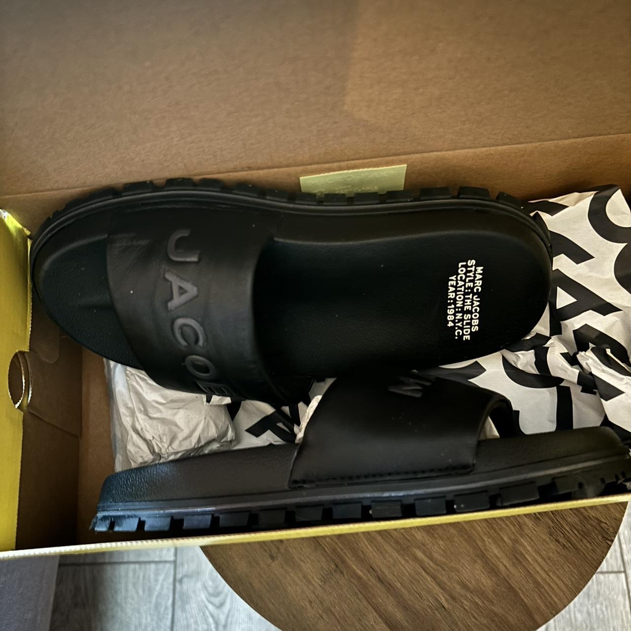 Black leather Marc Jacob’s slides. Worn a handful of... - Depop