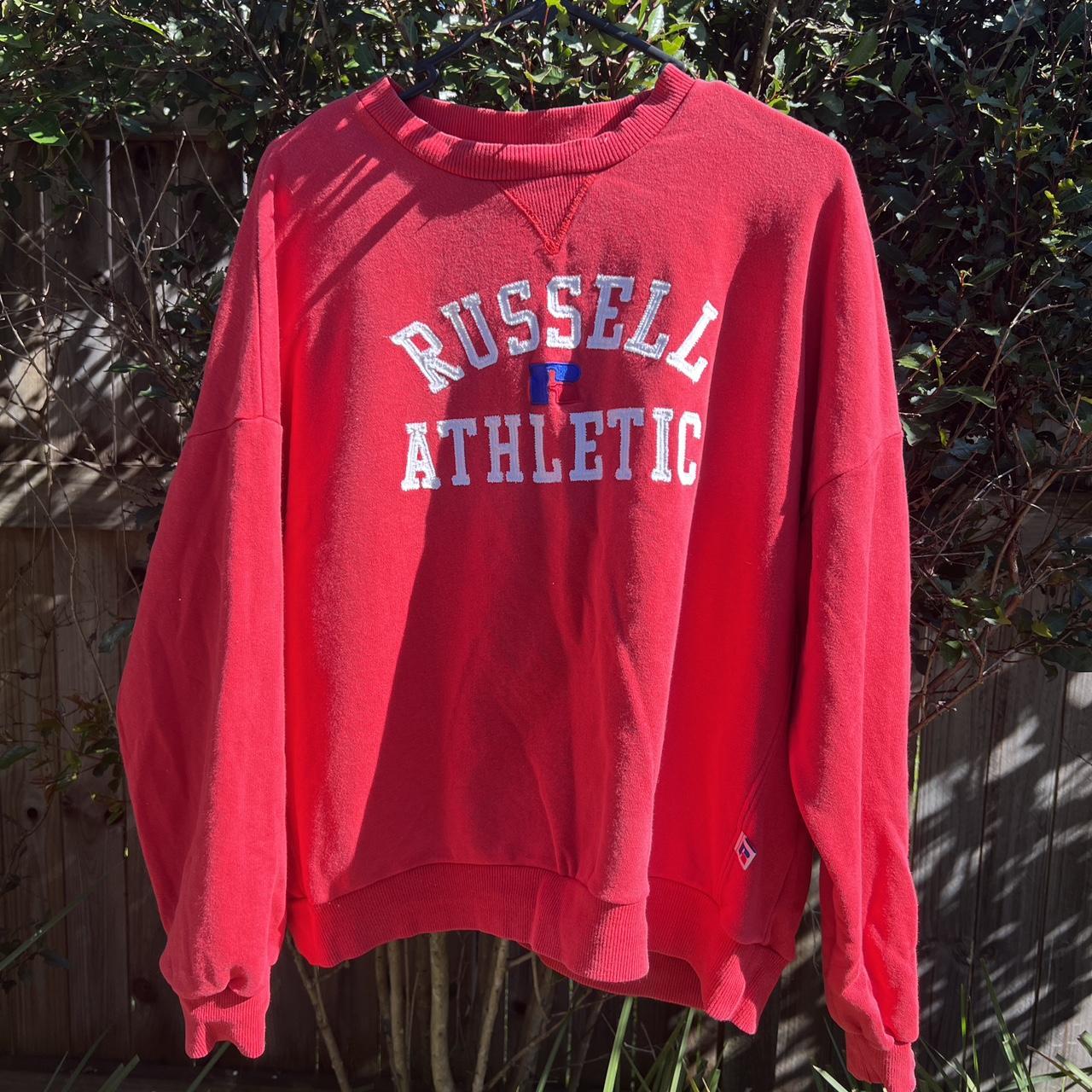 vintage russell athletic red crewneck size m great... - Depop