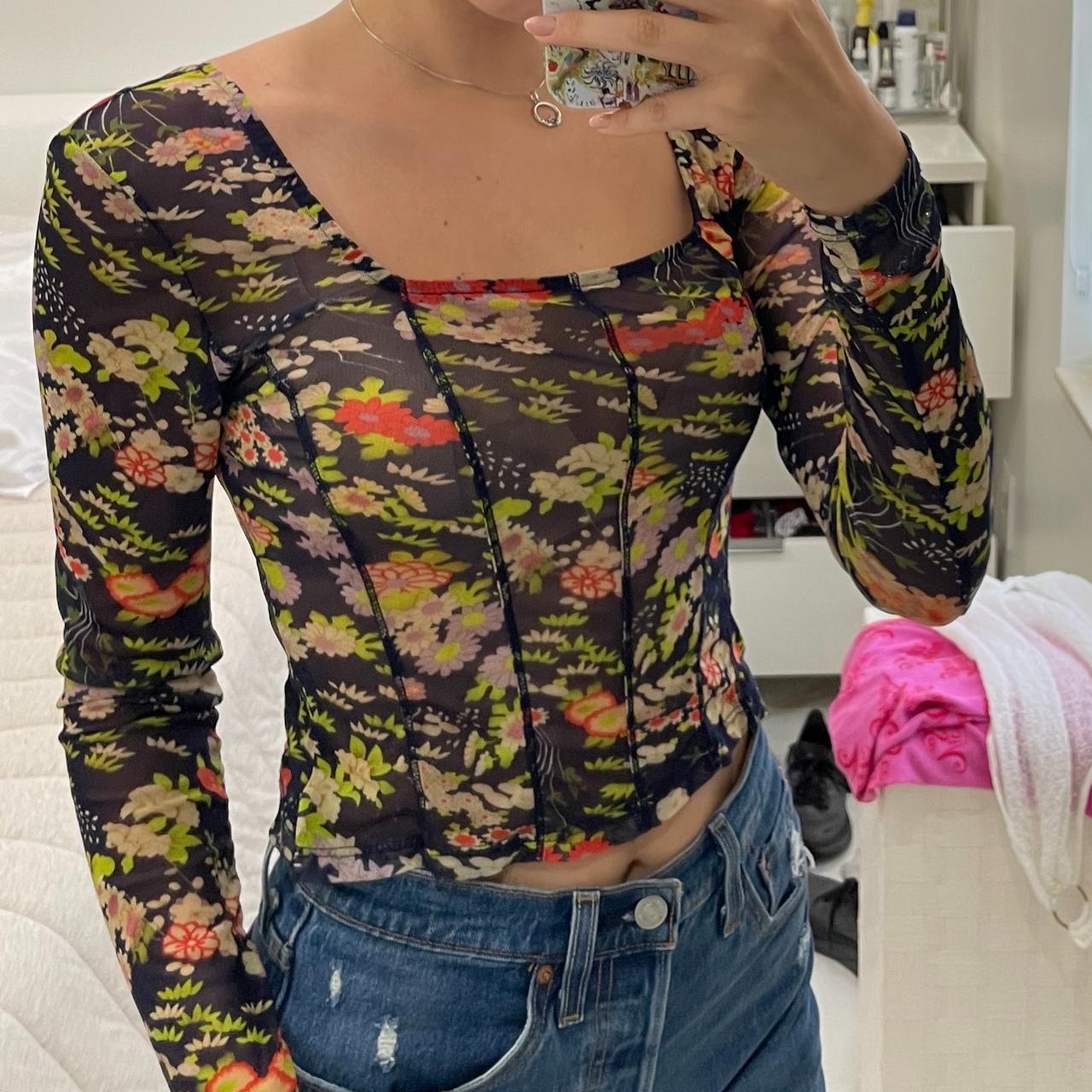 Gorgeous transparent corset flowered top - Depop