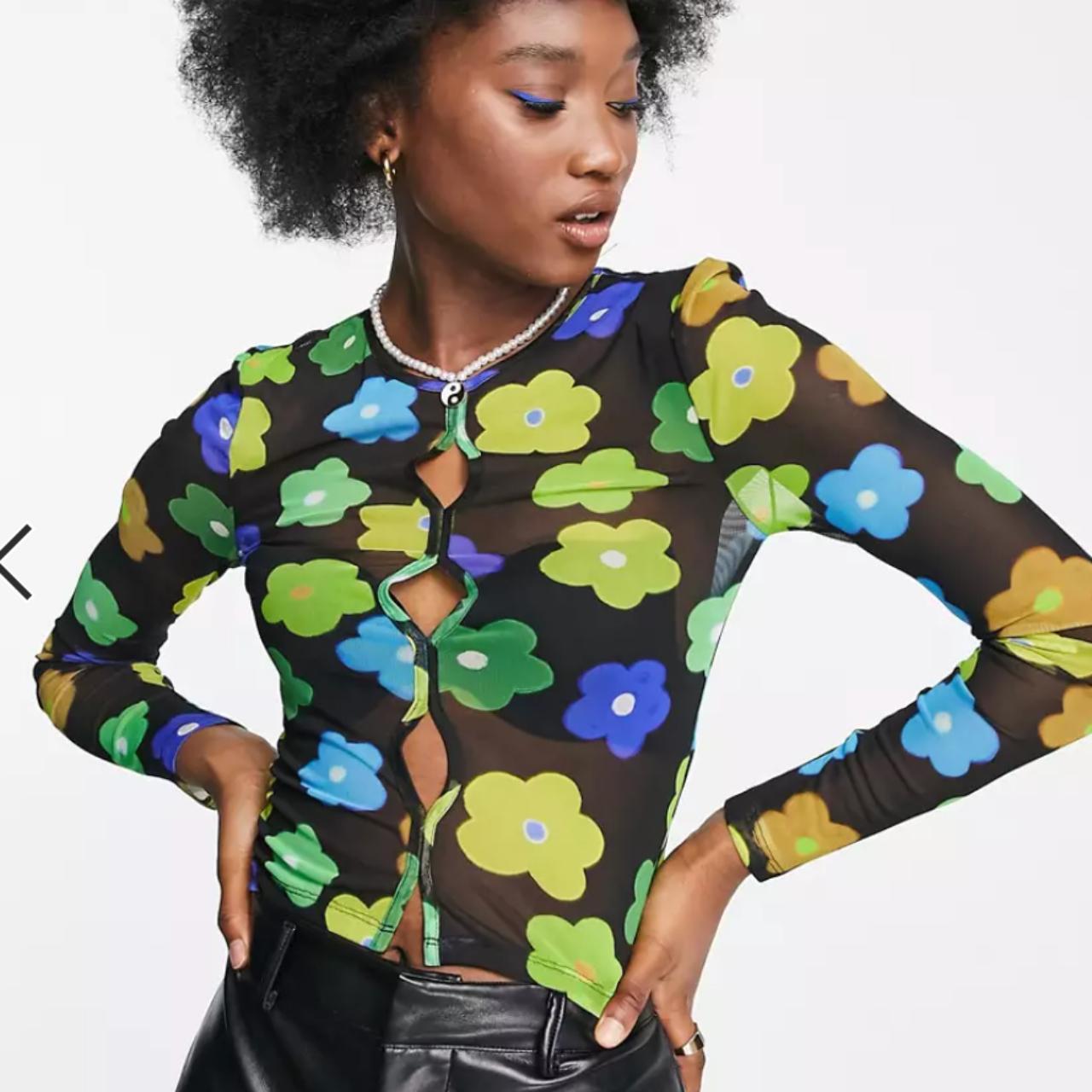 Topshop floral print mesh long sleeve top - Depop