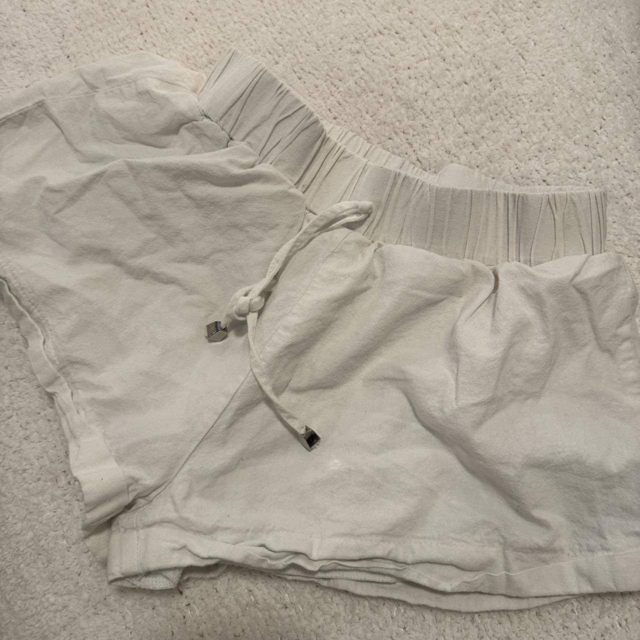 shein medium linen white shorts price is negotiable - Depop