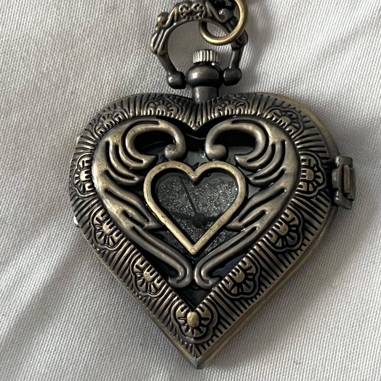 Vintage heart shaped clock locket pretty details on... - Depop