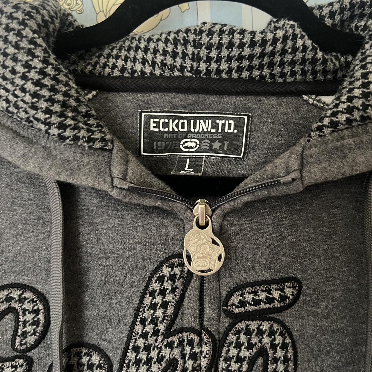 Grey Ecko Unltd. zip-up hoodie with houndstooth... - Depop