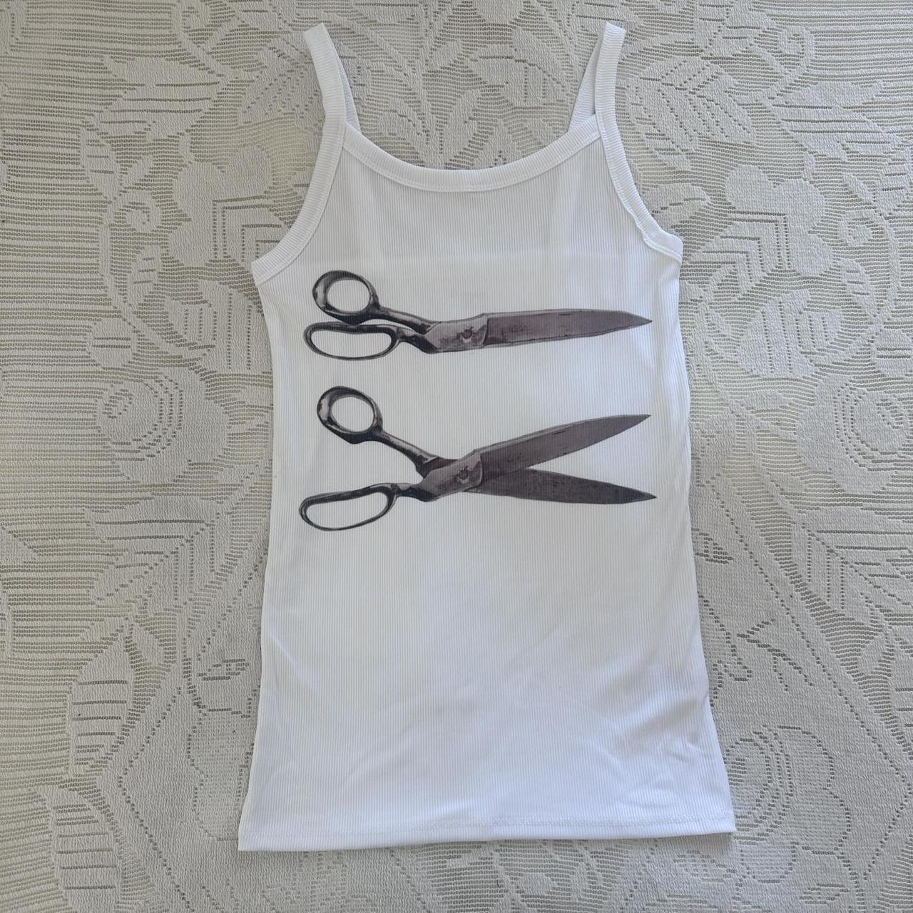 scissor printed white tank
