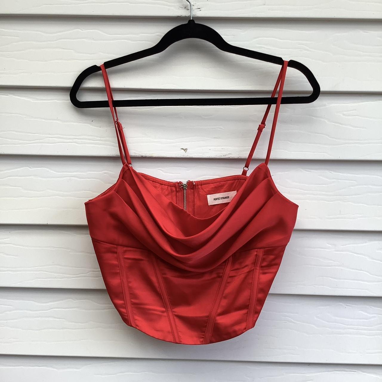 Red corset top with cowl neck detail Price negotiable - Depop