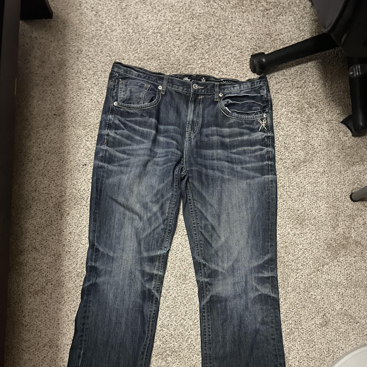 cool back design Marc ecko bootcut jeans Size... - Depop