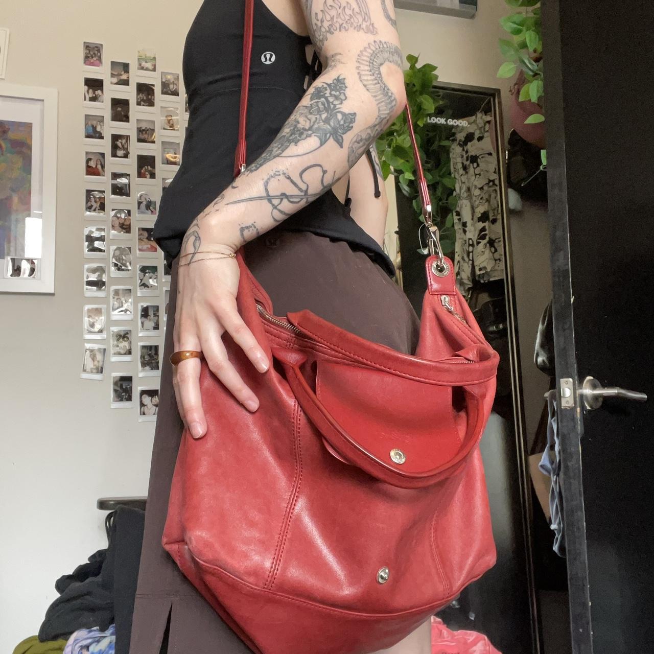 longchamp red leather cross body / handbag purse.... - Depop