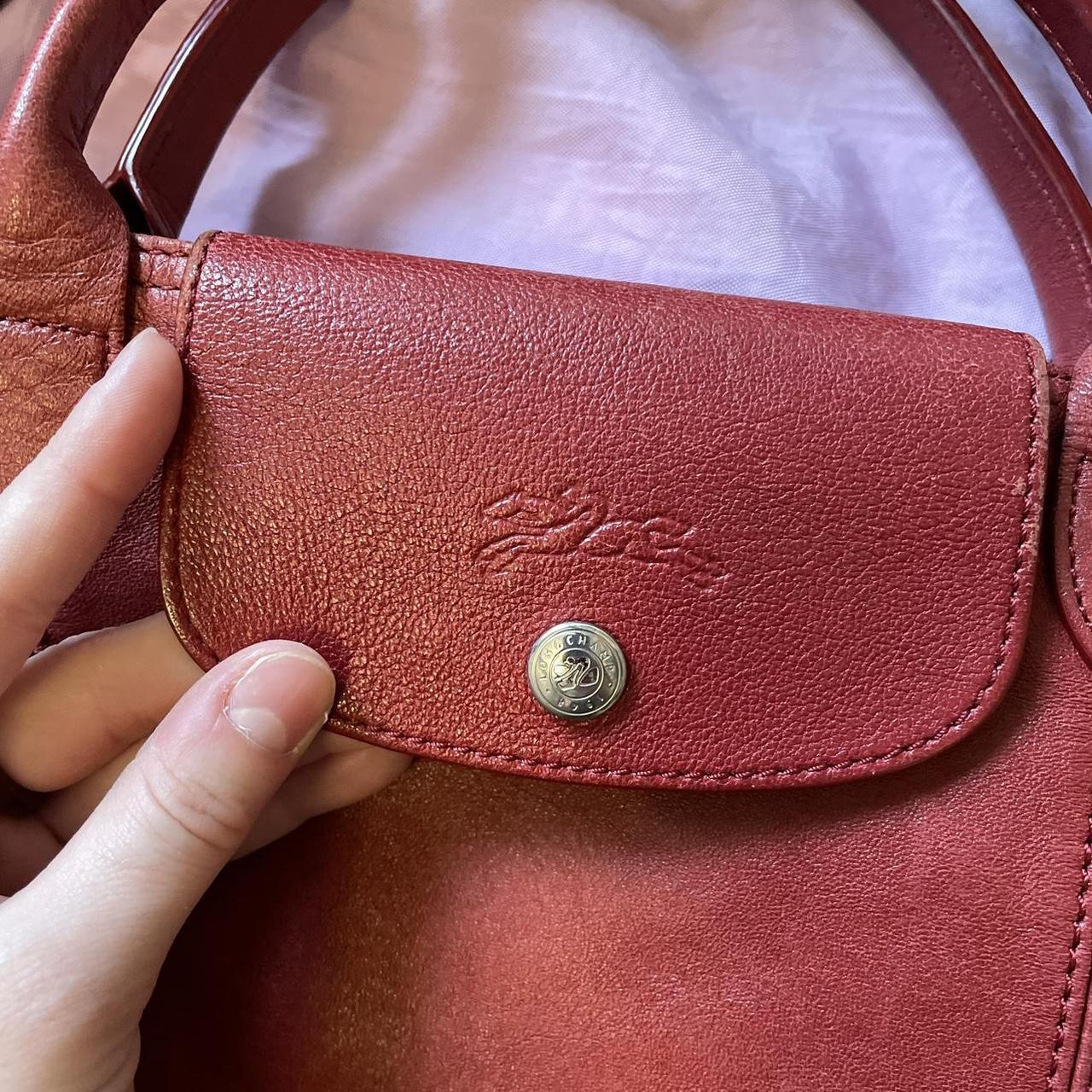 longchamp red leather cross body / handbag purse.... - Depop