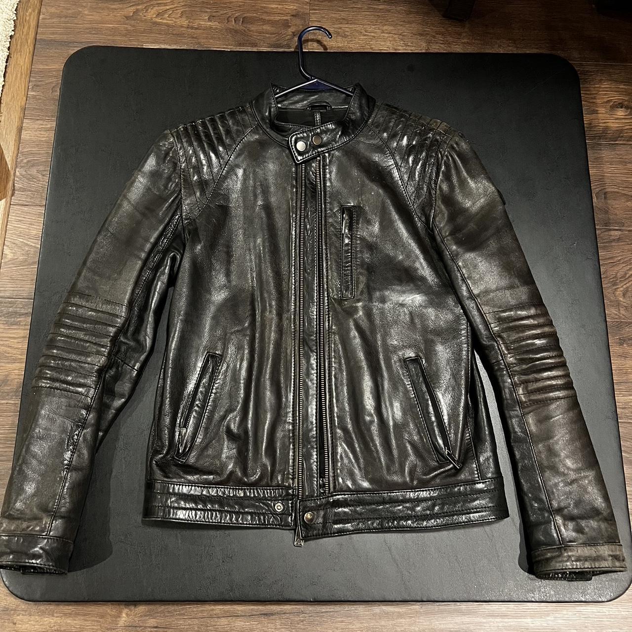 Top Gun Leather Jacket Motorcycle Cafe Racer... - Depop