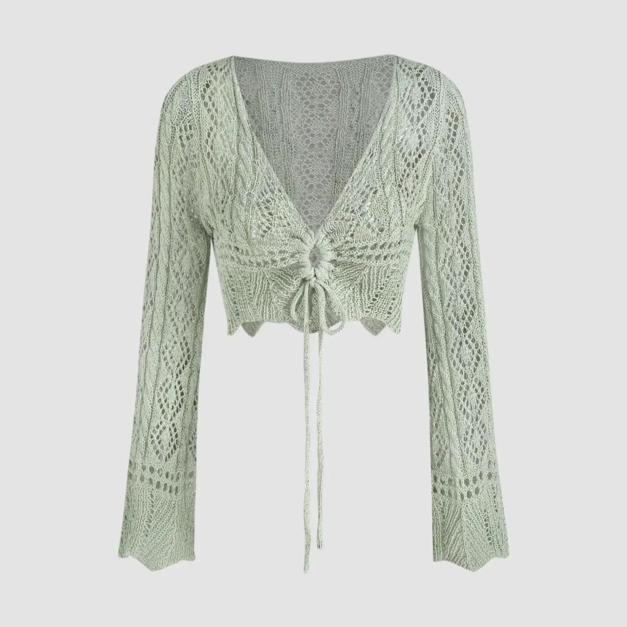 cider solid crochet tie front deep v neck crop top |... - Depop