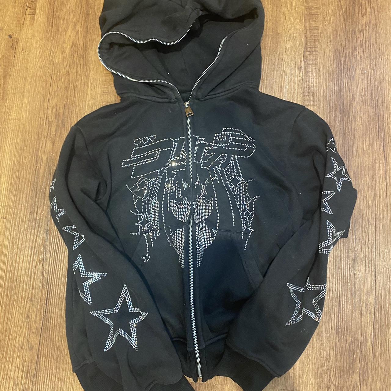 Demons Basement Rhinestone Full Zip Hoodie - Depop