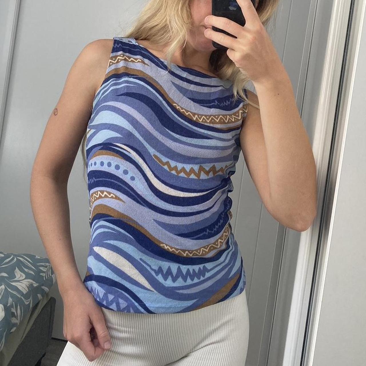 Genuine vintage y2k blue singlet top! Surf wavy... - Depop