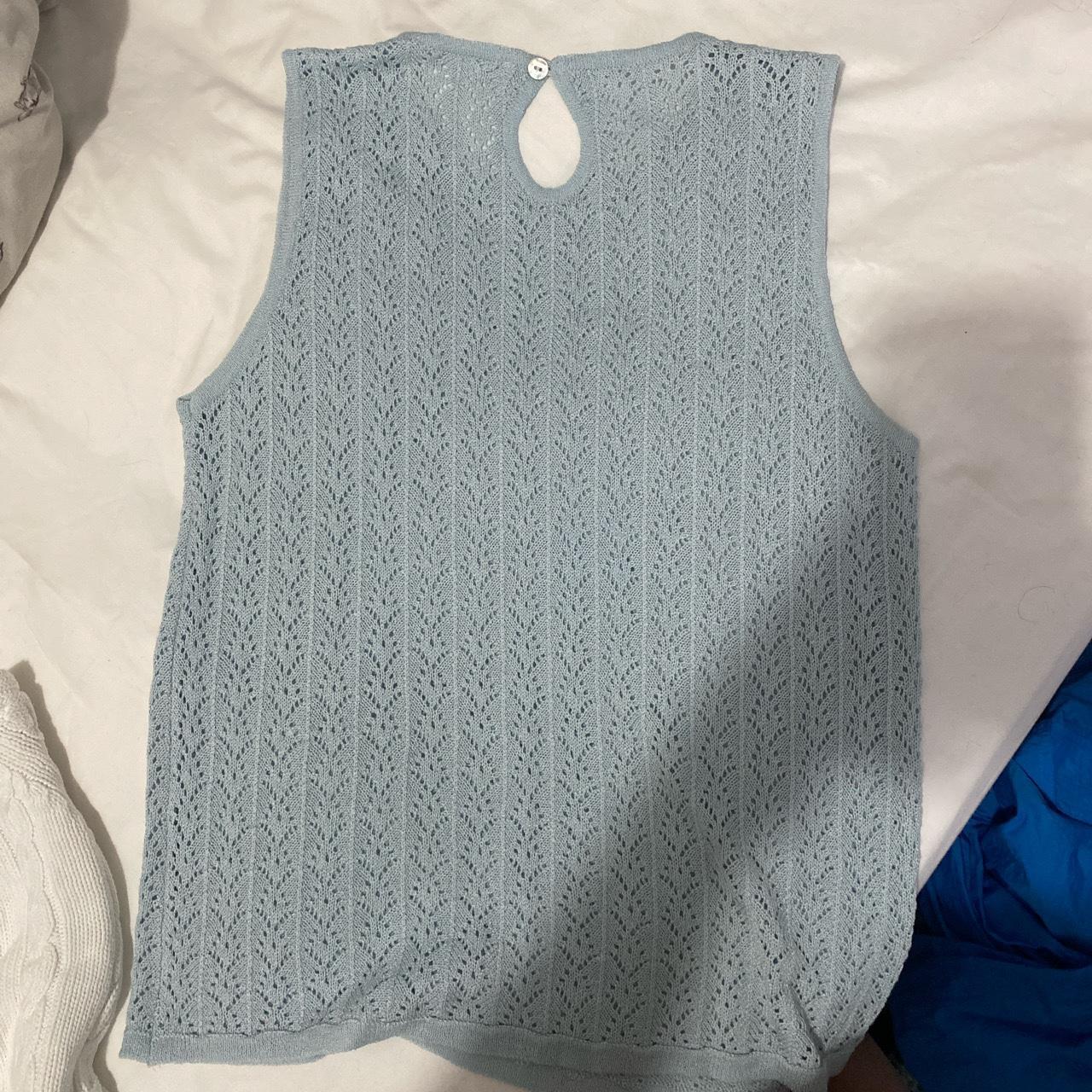 Light blue vest Knitted pattern crochet Key hole... - Depop