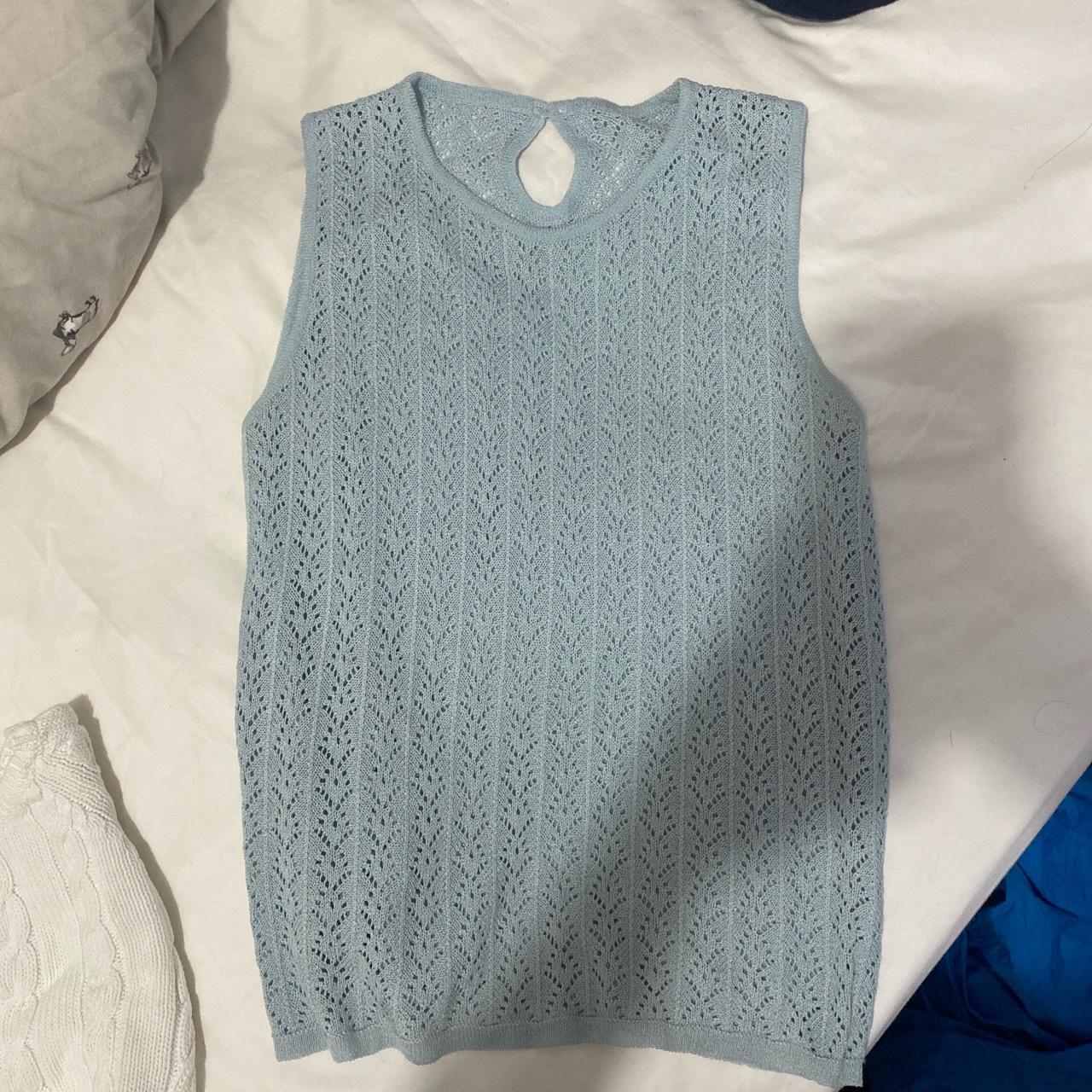Light blue vest Knitted pattern crochet Key hole... - Depop