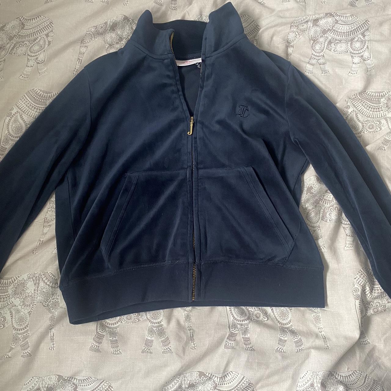 Navy blue velour tracksuit with gold detailing.... - Depop