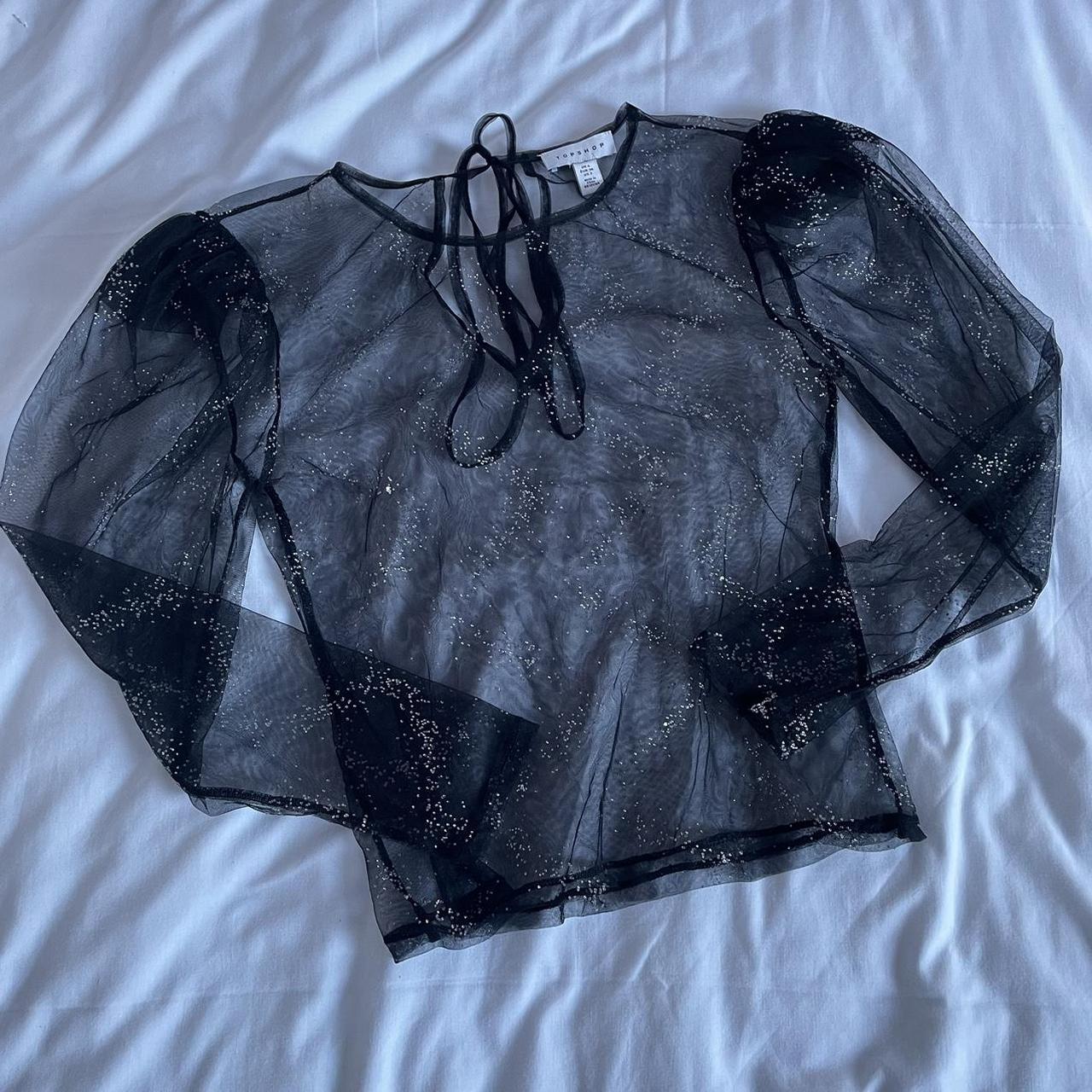 shimmer mesh top - black with silver gems - gorgeous... - Depop