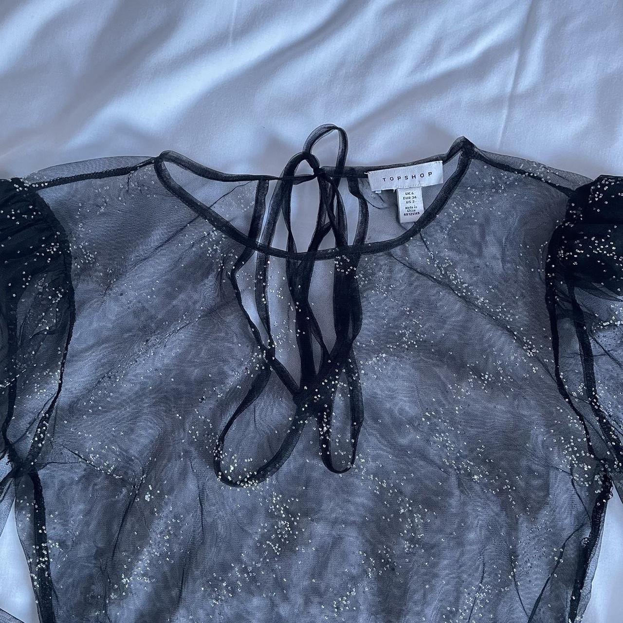 shimmer mesh top - black with silver gems - gorgeous... - Depop