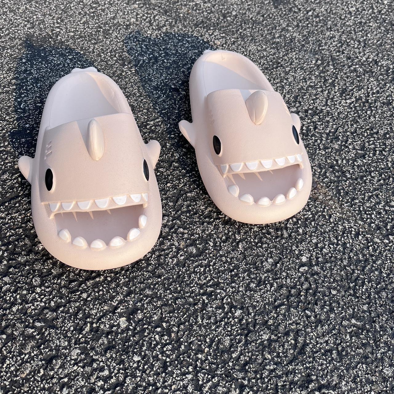 light pink shark slides. never wore. - Depop
