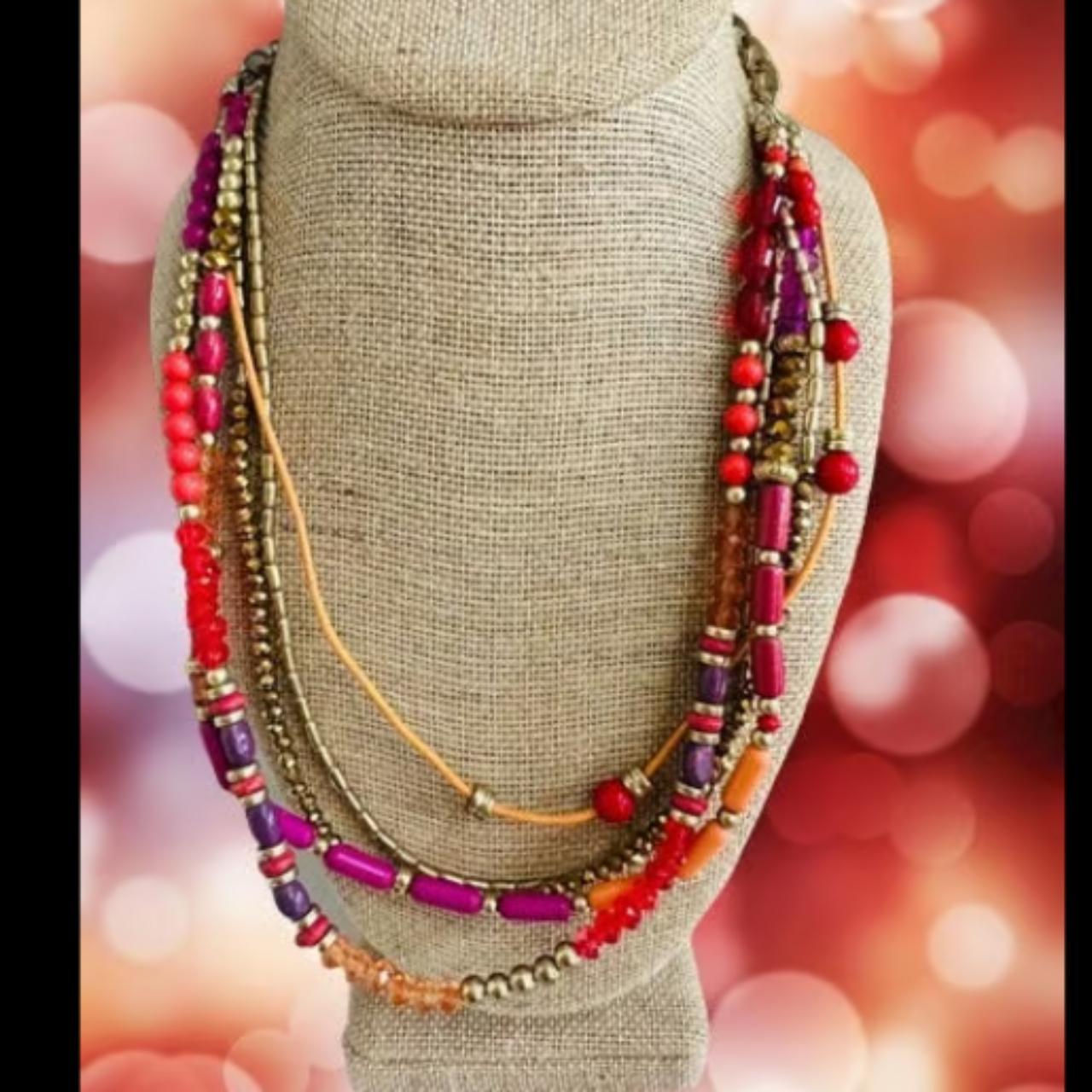 5 Strand Necklace, Multi Beads Necklace 22" long... - Depop