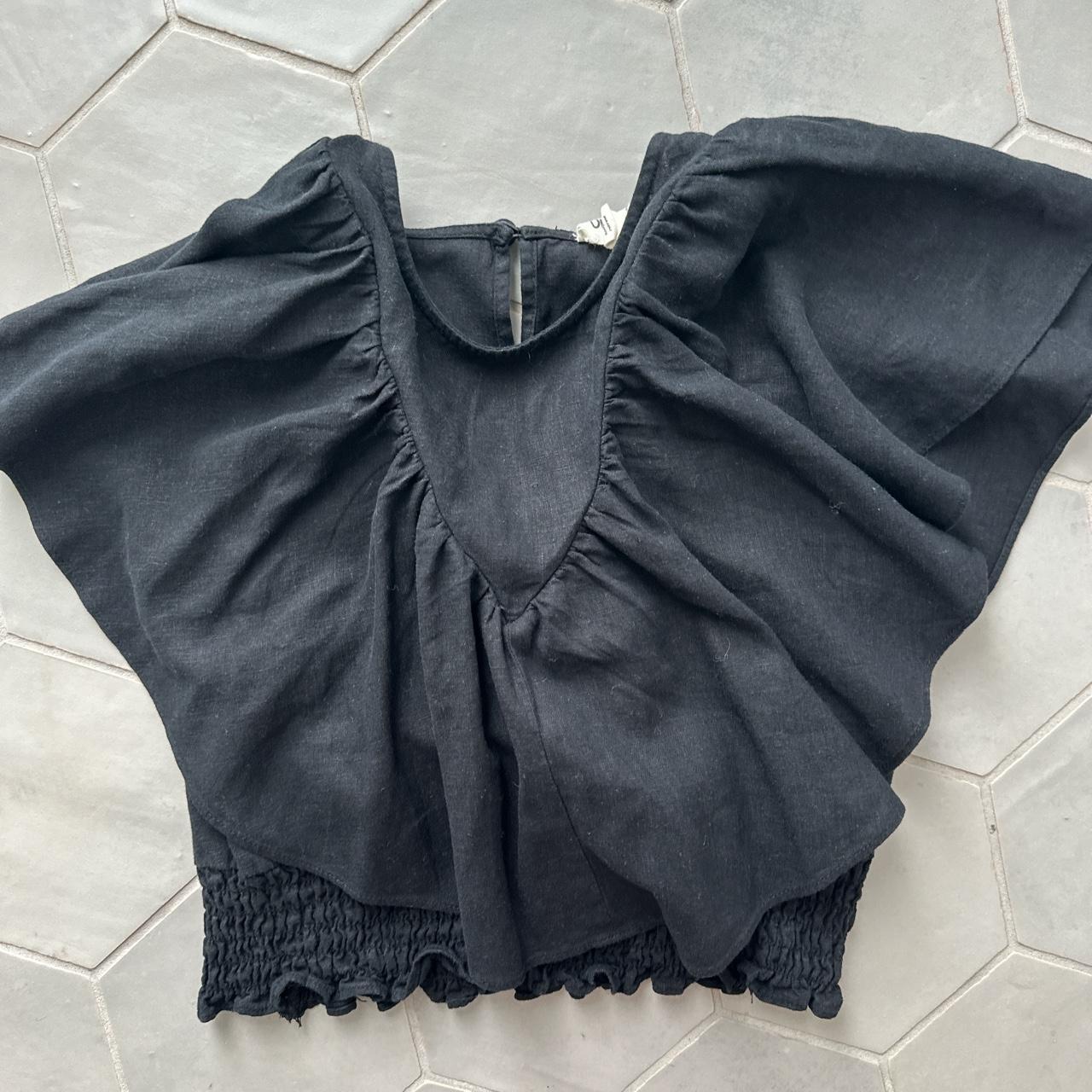 Open Edit black ruffle top with stretch material on... - Depop