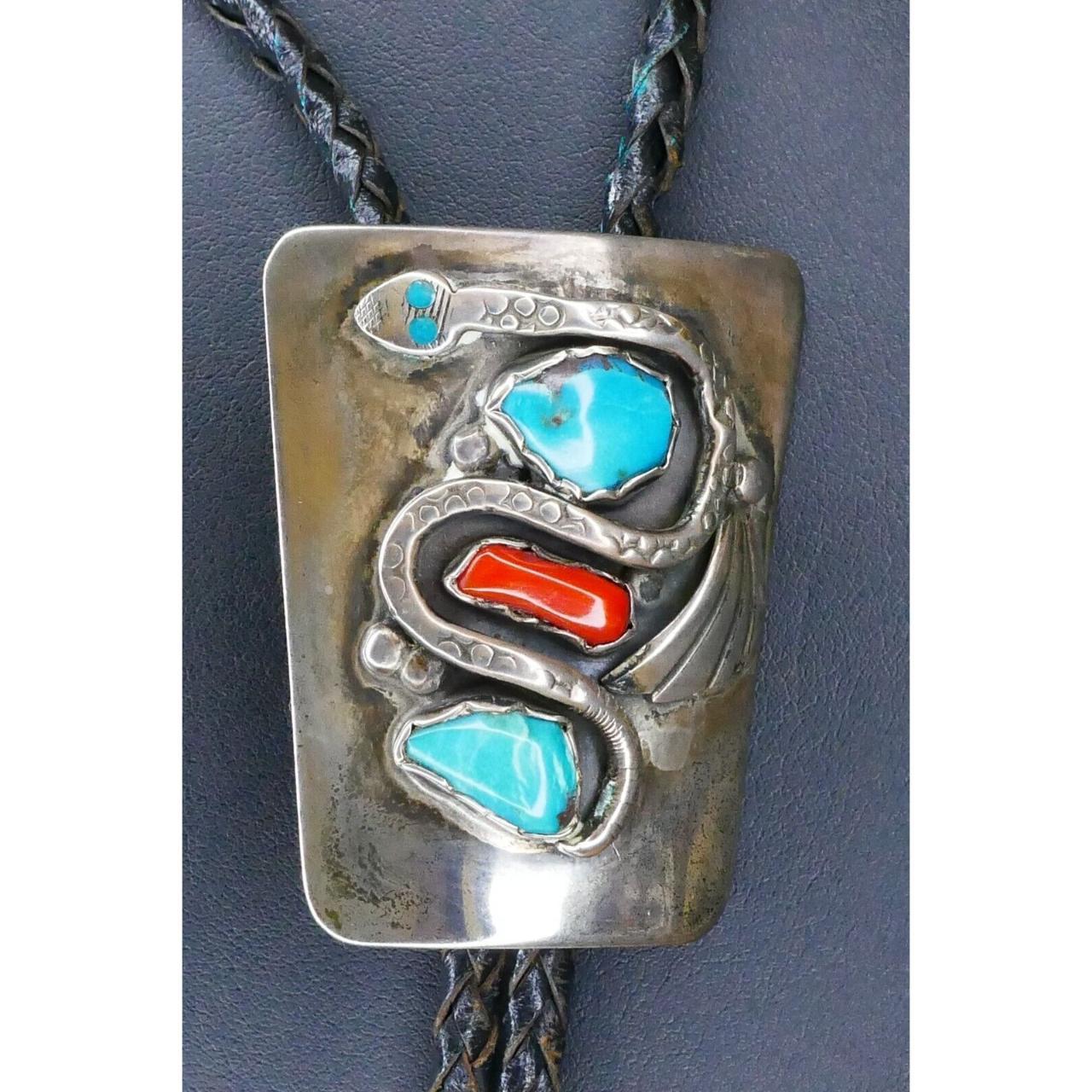 Old Pawn Signed JC Native American Zuni Snake Bolo... | Depop