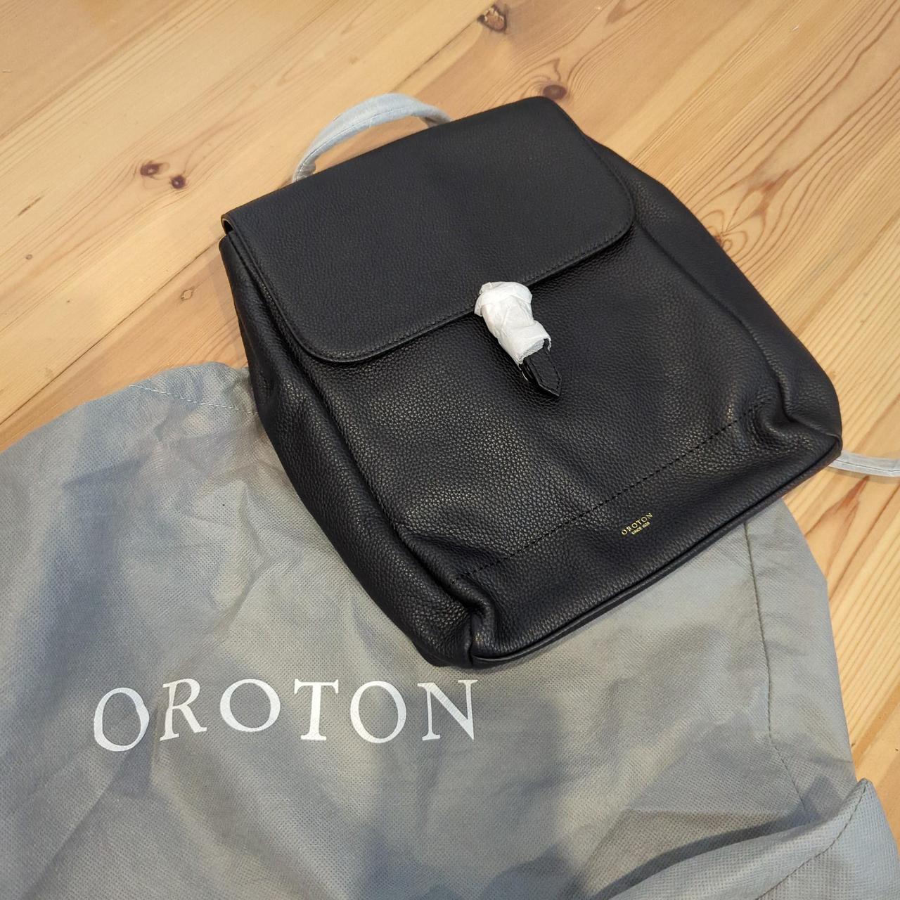 Oroton black leather Bueno mini backpack RRP $199.... - Depop