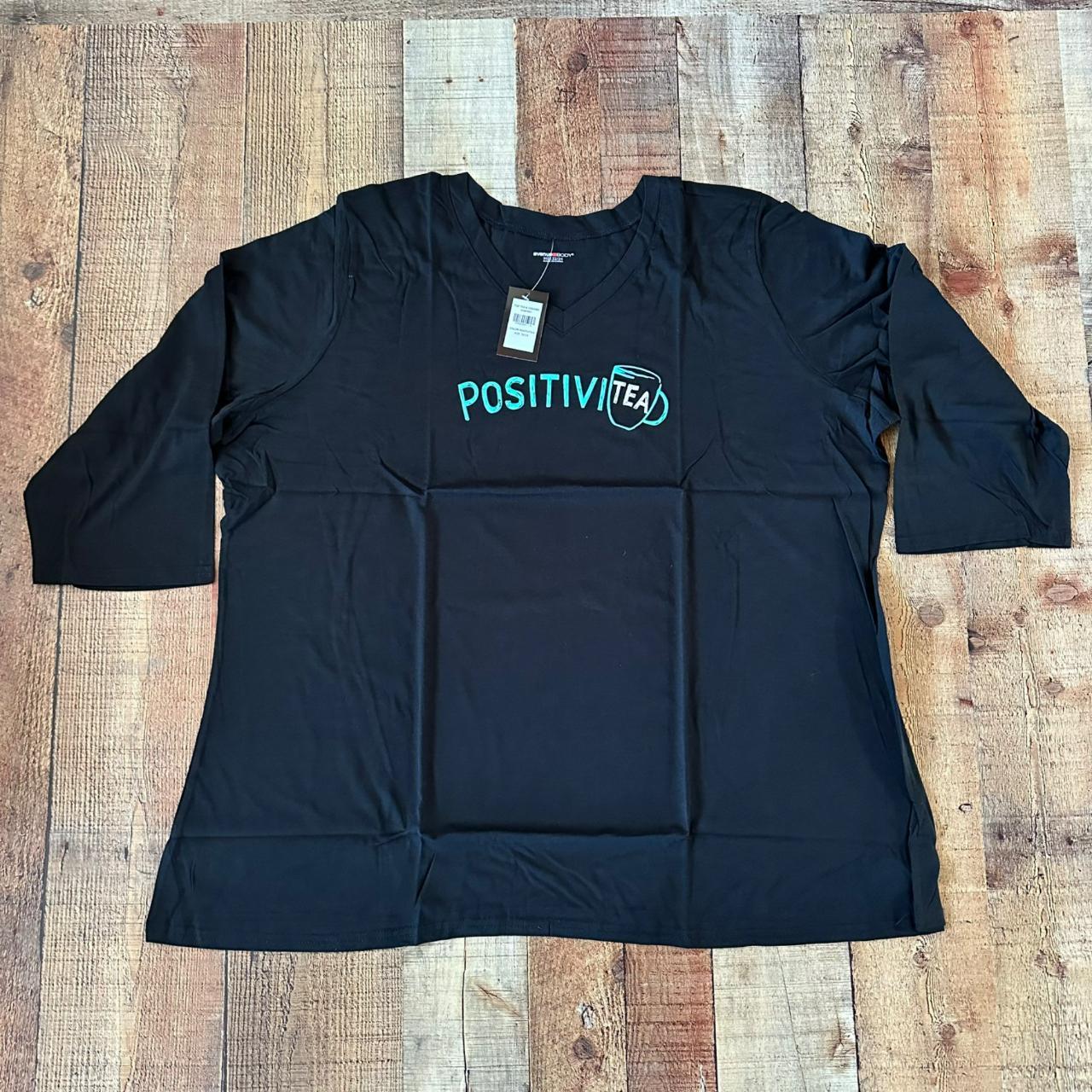 Avenue half sleeve positivitea graphic print v-neck... - Depop