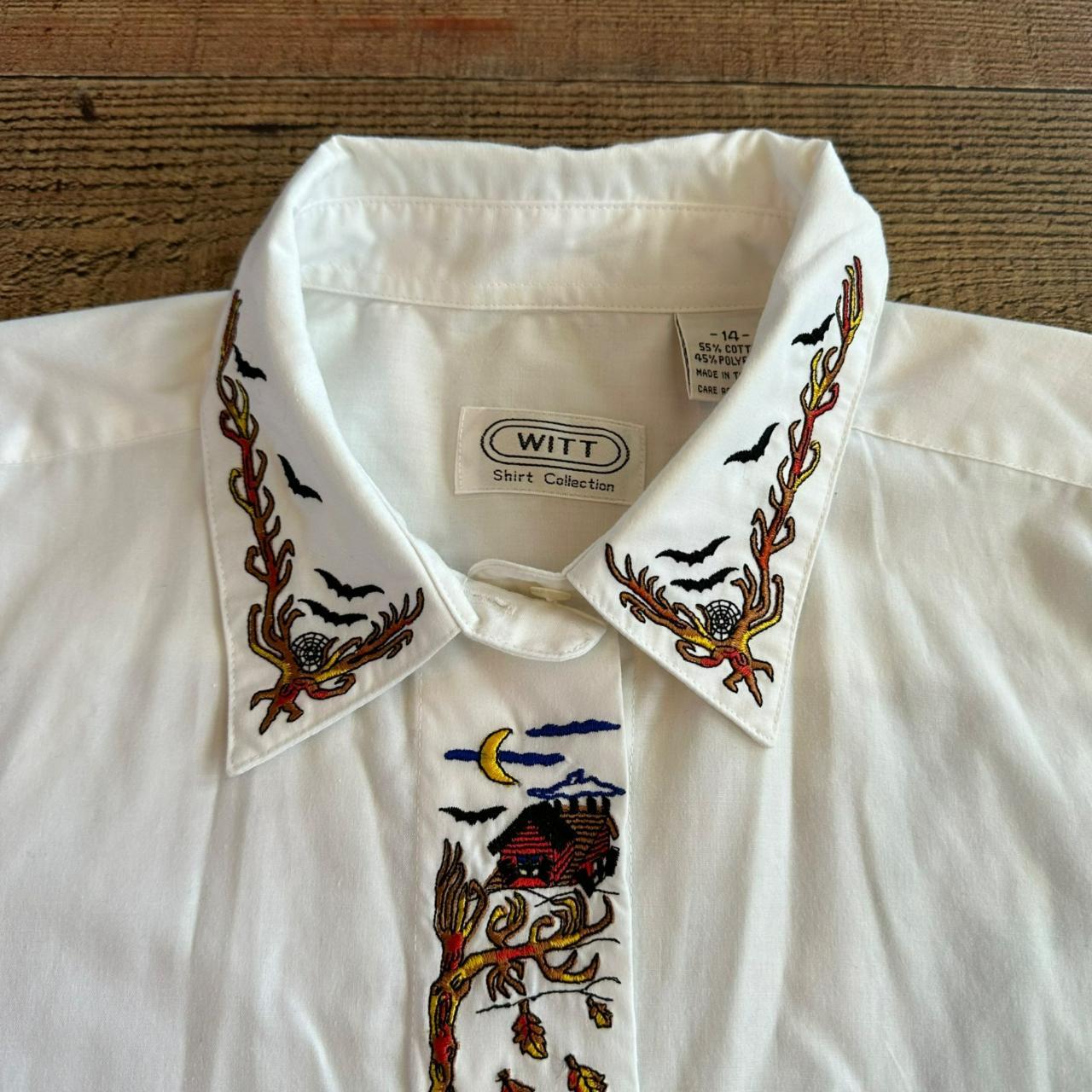 Witt white long sleeve embroidered button down shirt... - Depop