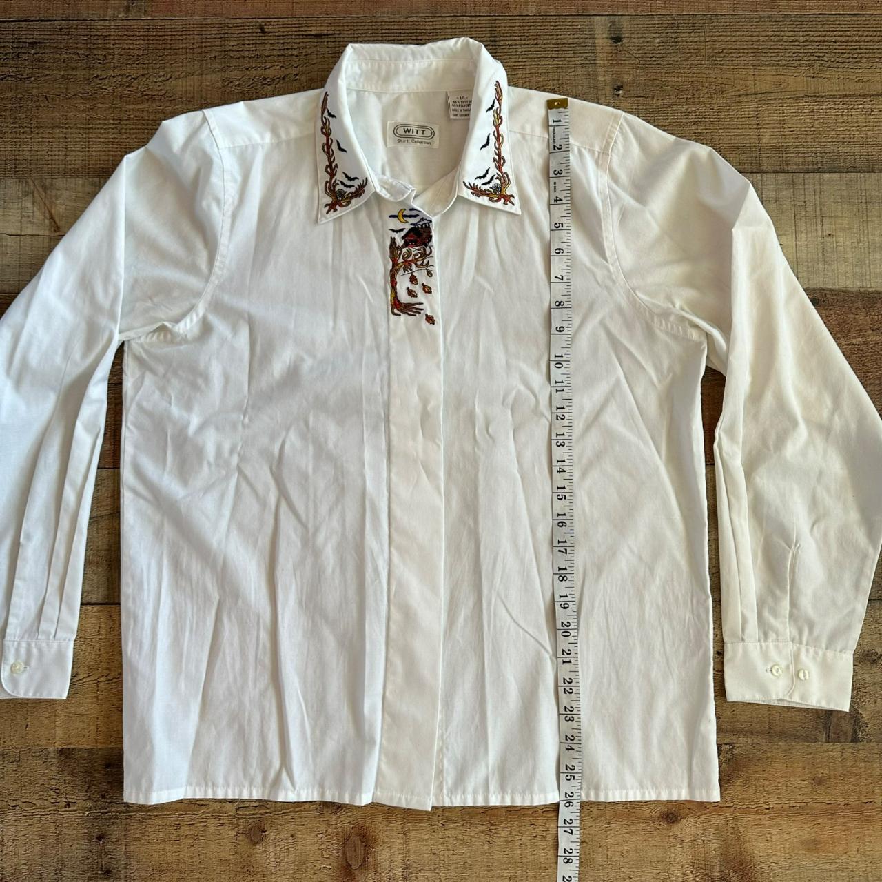 Witt white long sleeve embroidered button down shirt... - Depop