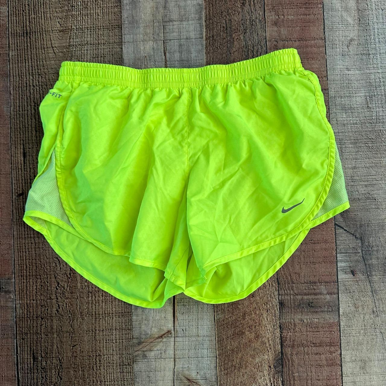 Nike Women's Neon Yellow Dri-Fit Lined Runng Shorts... - Depop